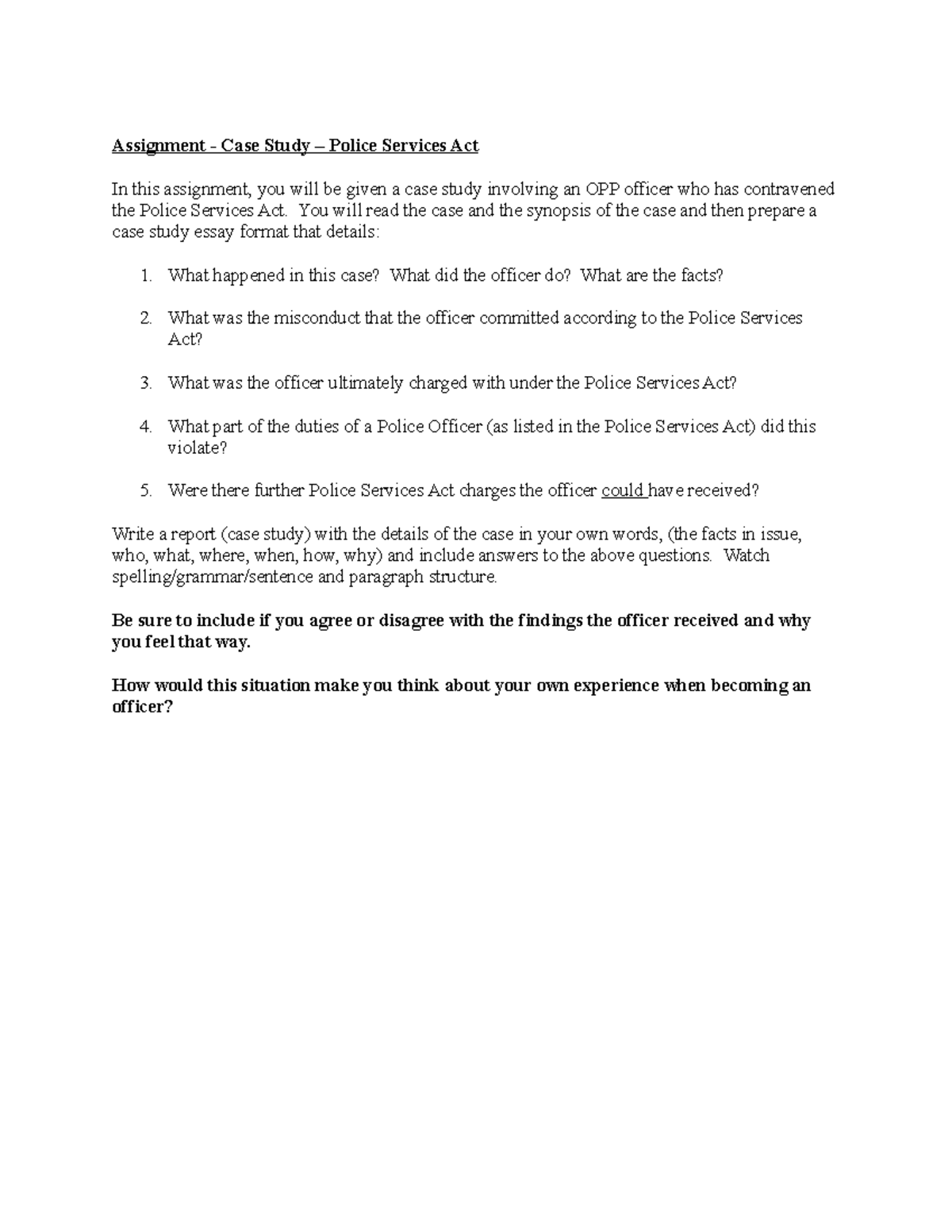 PSA Case Study Instructions 2023 - Assignment - Case Study – Police ...