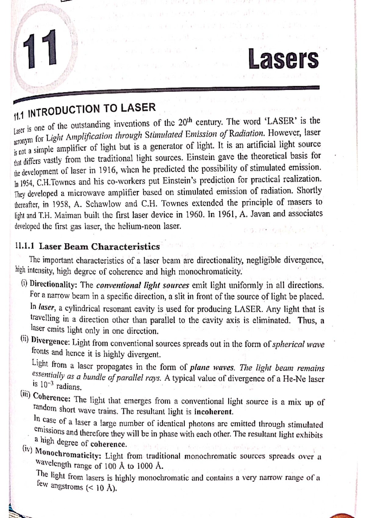 laser characteristics, relation actions - 11 Lasers 11 INTRODUCTION TO ...