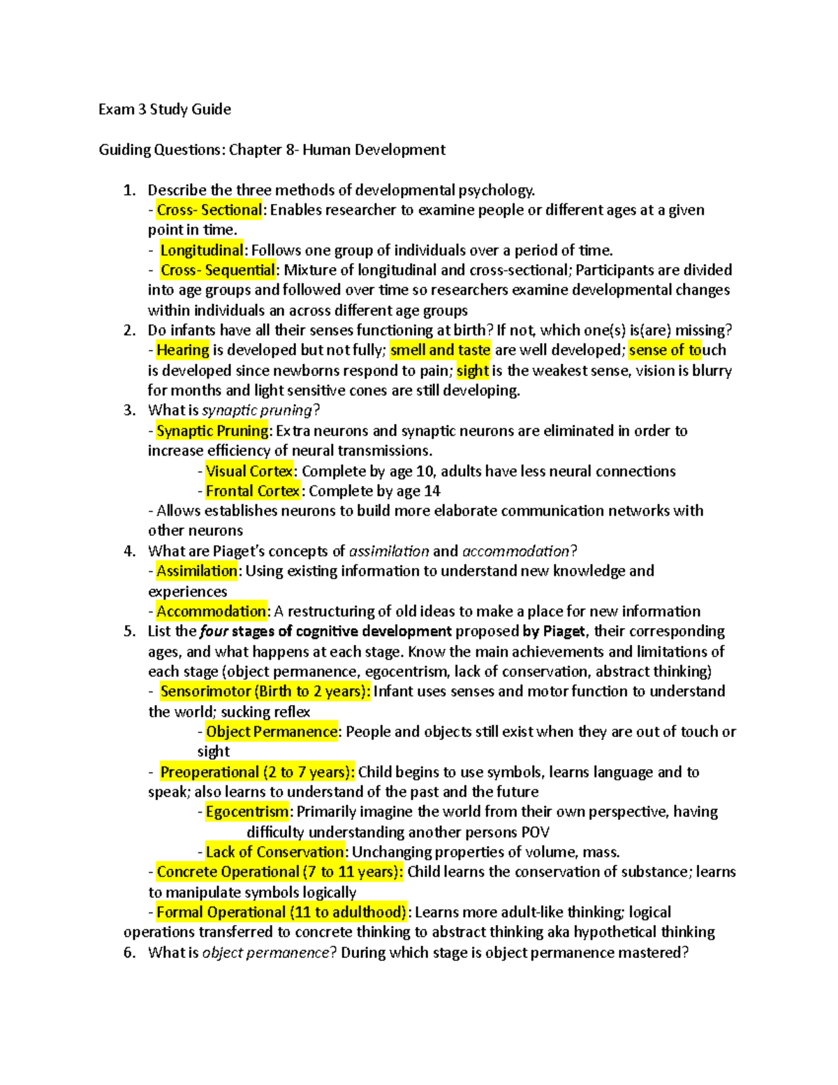 Exam 3 Study Guide - Exam 3 Study Guide Guiding Questions: Chapter 8 ...