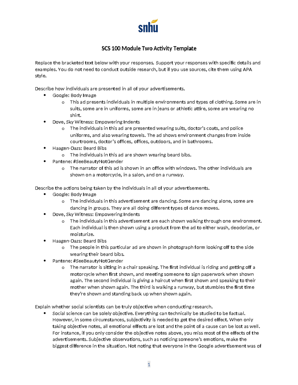 SCS 100 Module Two Activity - Support your responses with specific ...
