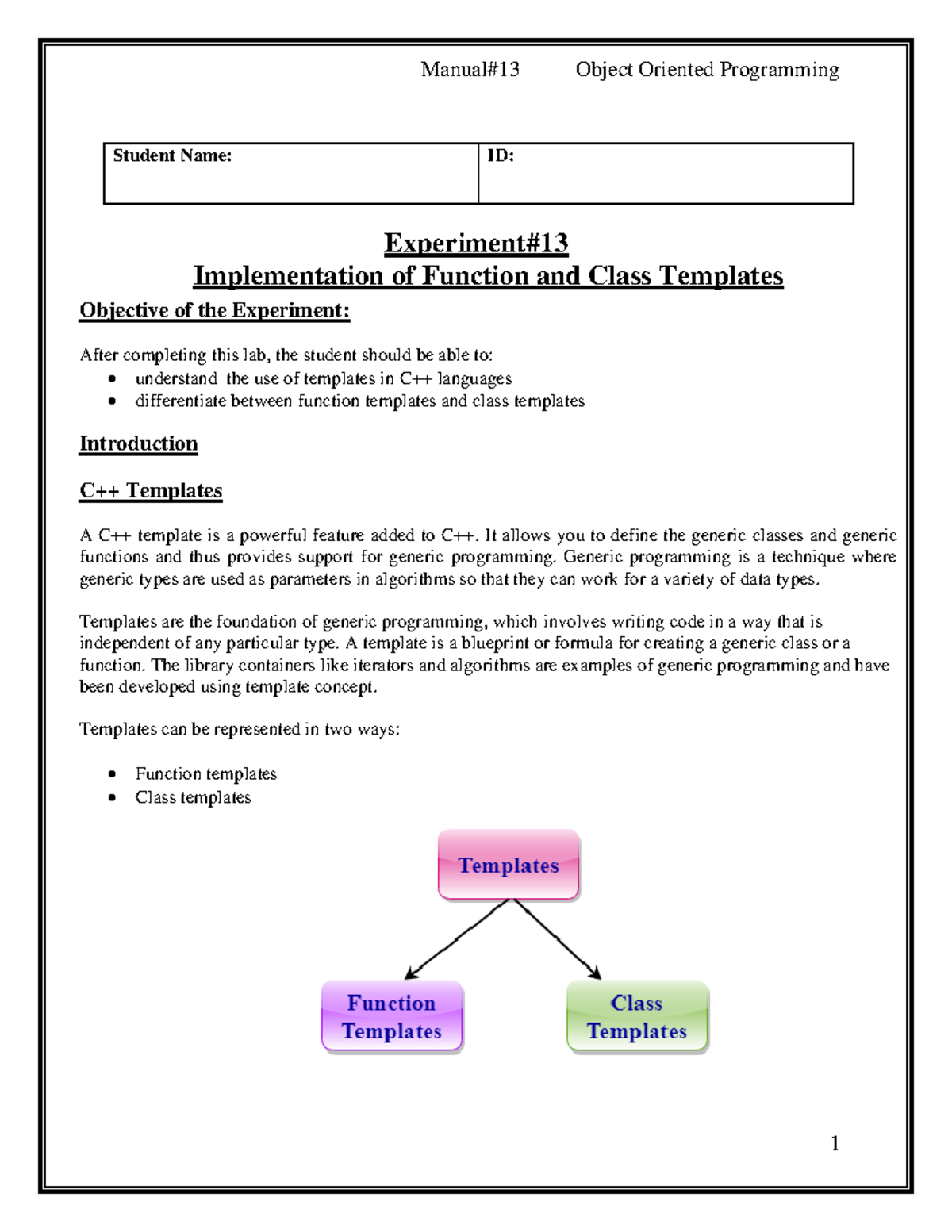 Lab 13 - Lab Manual - Student Name: ID: Experiment#1 3 Implementation ...