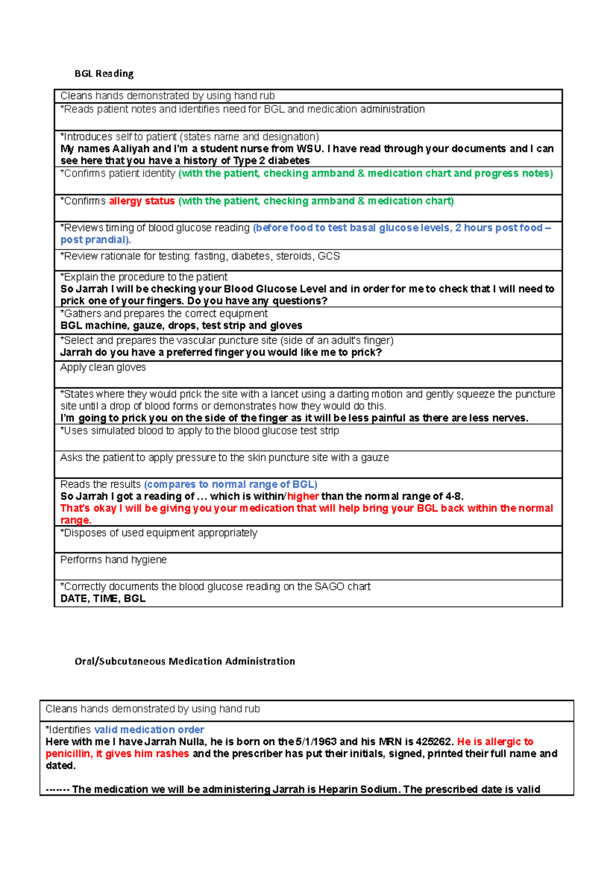OSCA Practice - notes - BGL Reading Cleans hands demonstrated by using ...