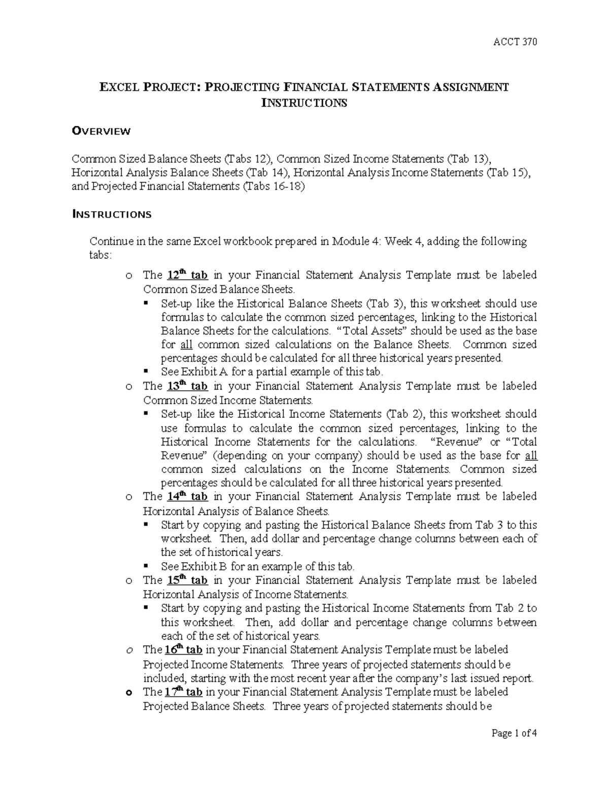 Excel Project Projecting Financial Statements Assignment Instructions - EXCEL PROJECT ...