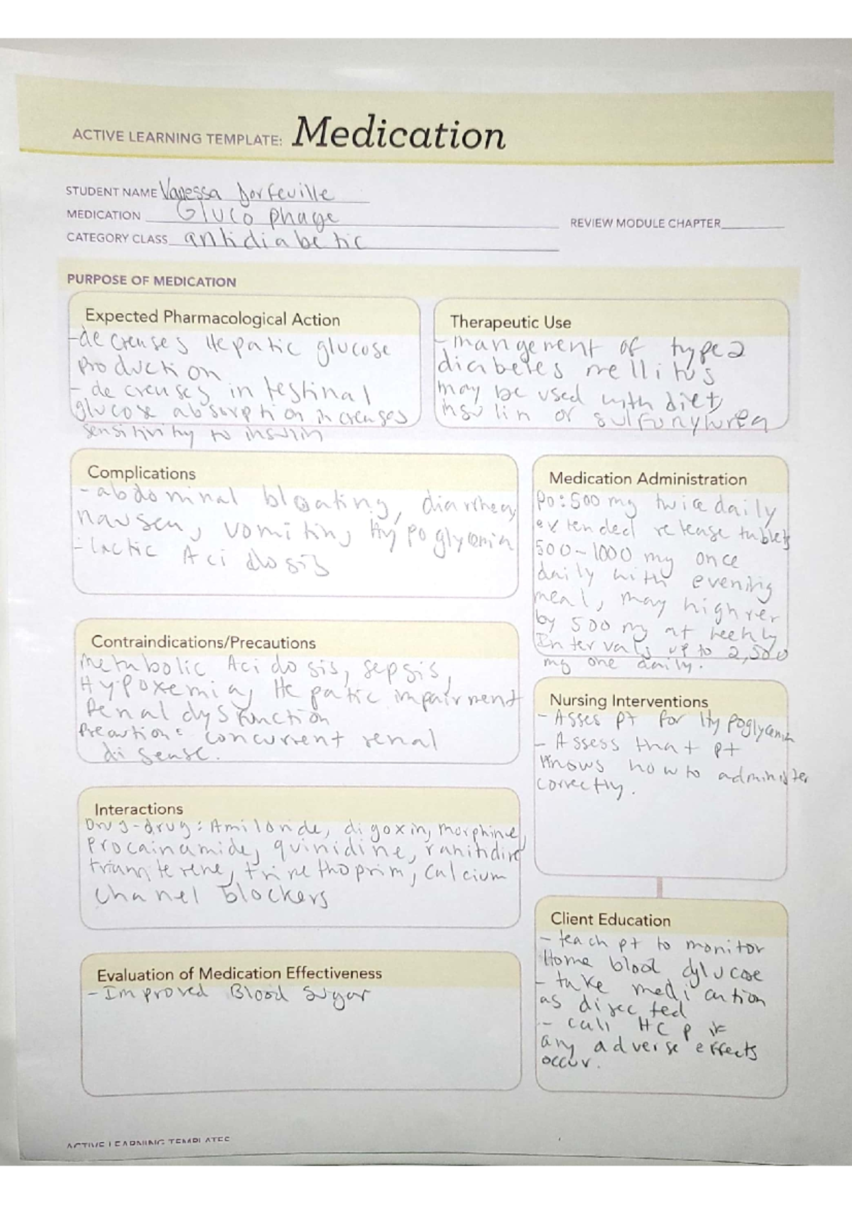 Glucophage Medication Template and Diabetes systems disorder - NUR220 ...