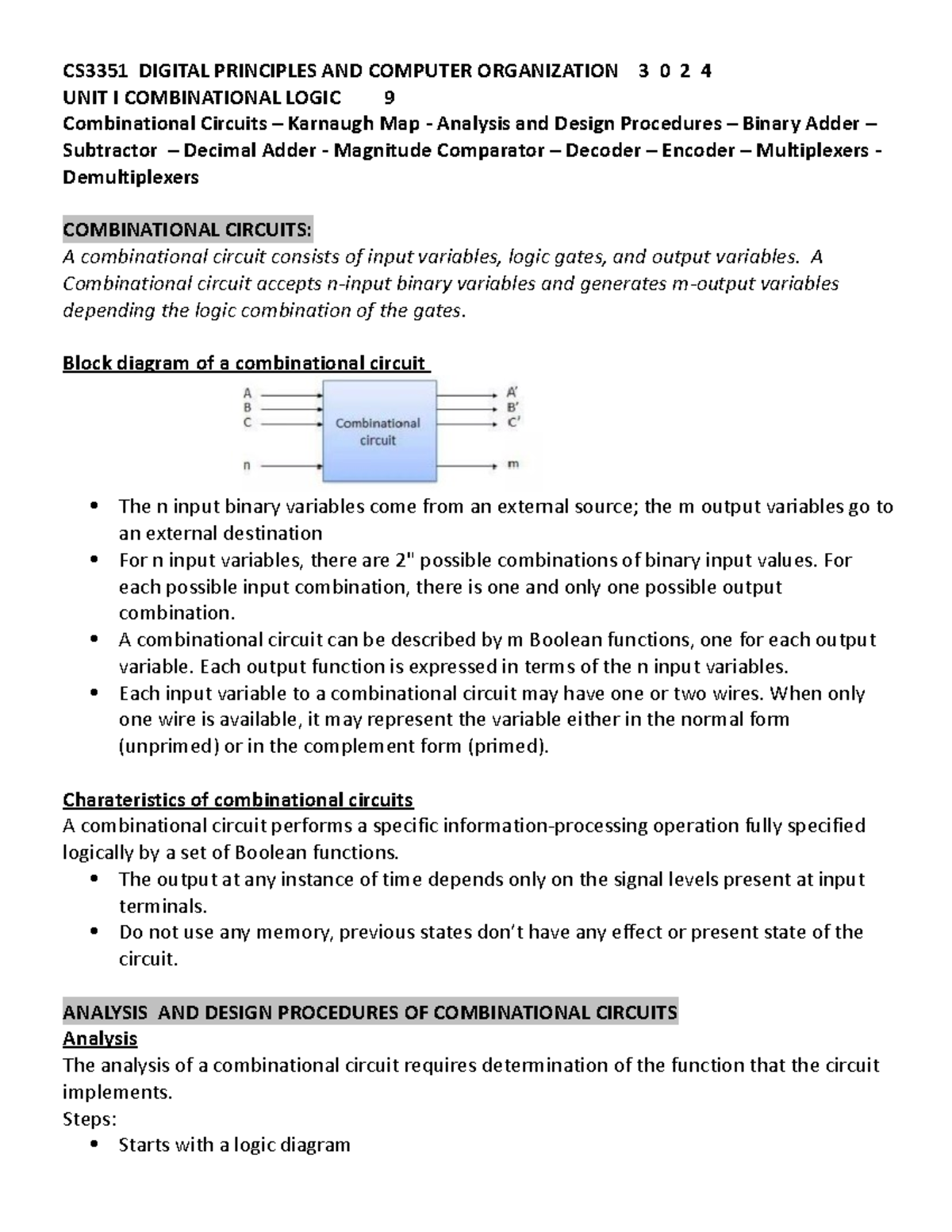 CS3351 DPCO unit 1 notes - CS3351 DIGITAL PRINCIPLES AND COMPUTER ...
