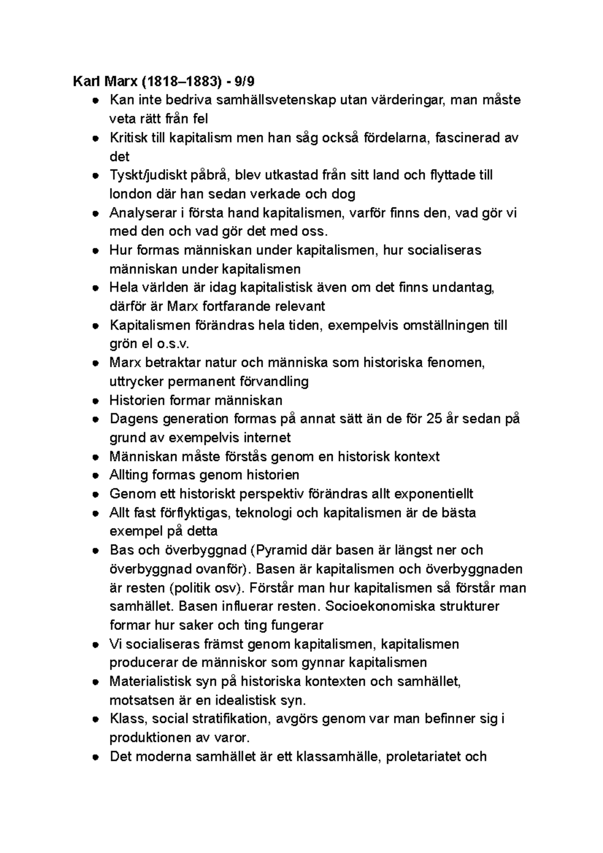 Klassisk sociologi, lektion anteckningar - Karl Marx (1818–1883) - 9 ...