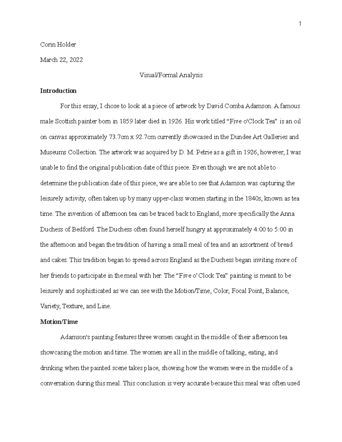 ART 1300 - Visual Formal Analysis - Corin Holder March 22, 2022 Visual ...