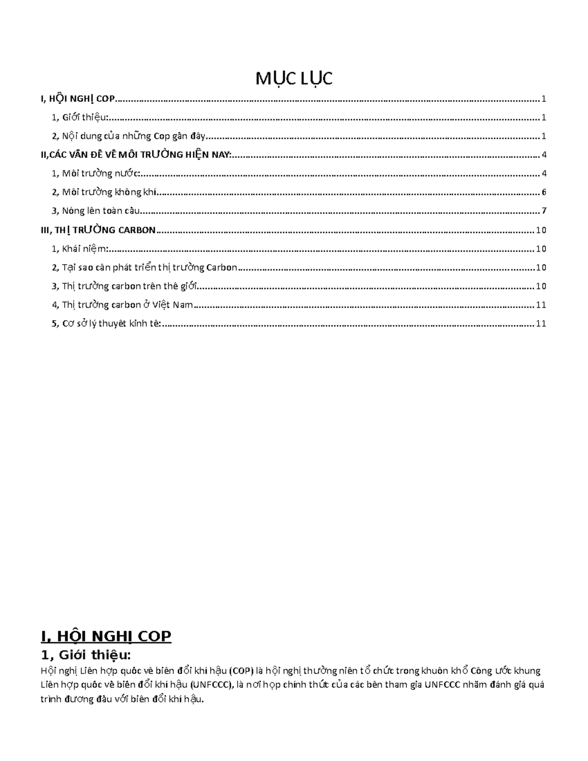 Kinhtemoitruong nhóm N01 Nguyễn Thị Ngọc Huyền - M ỤC L ỤC I, H ỘI NGH COP Ị - Studocu