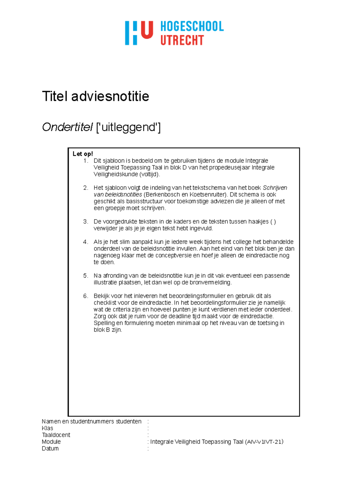 Format adviesnotitie IVT - Titel adviesnotitie Ondertitel ['uitleggend ...