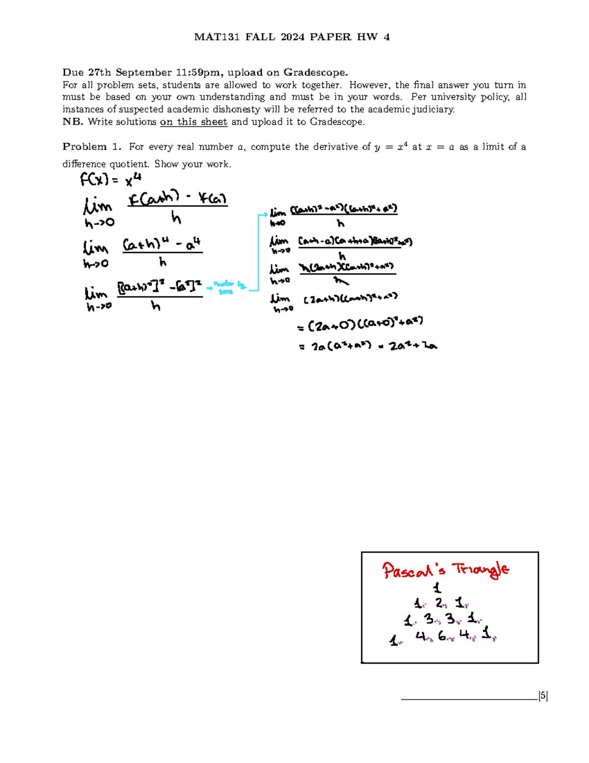 MAT 131 HW4 - HW 4 for mat 131 - MAT131 FALL 2024 PAPER HW 4 Due 27th ...