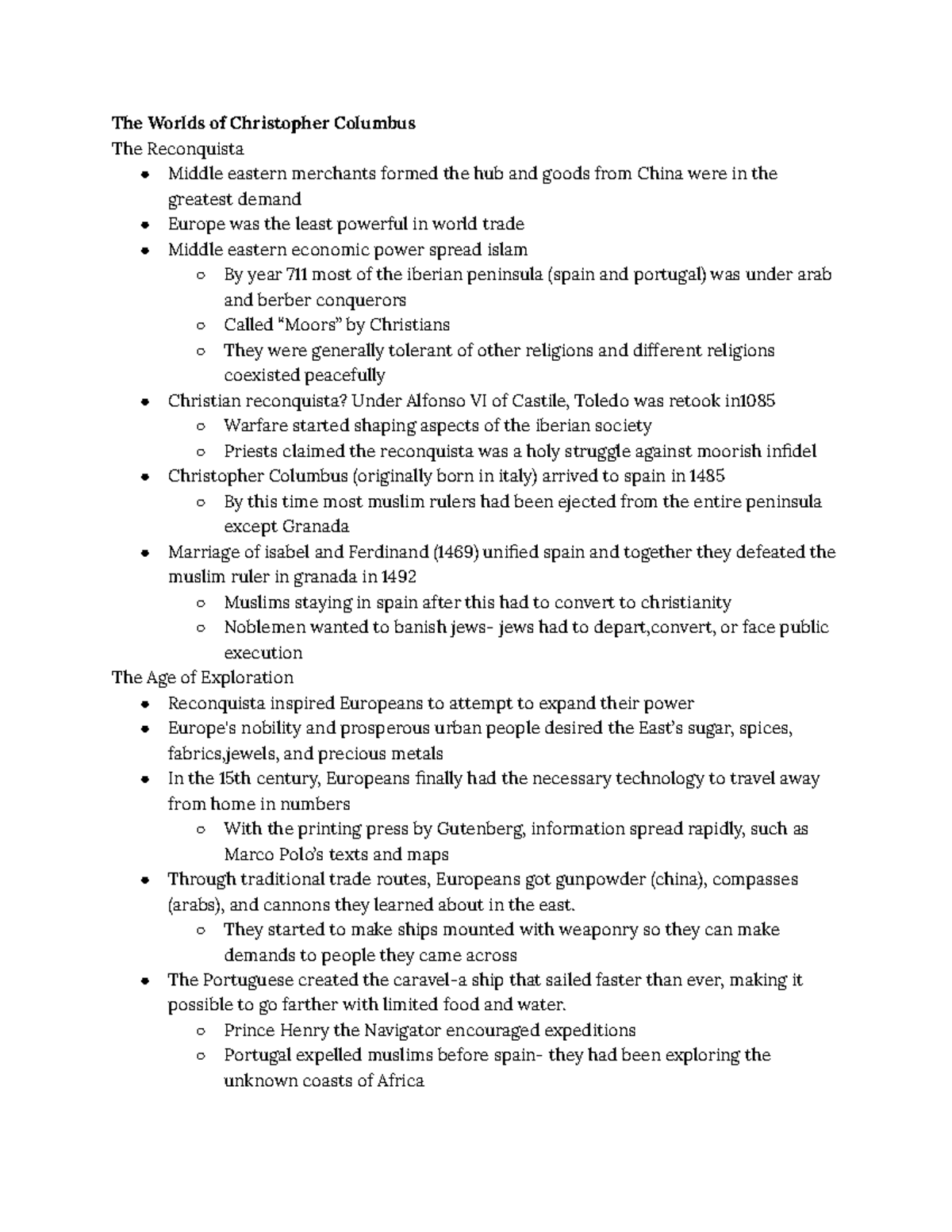 Chapter 1, part 2 - The Worlds of Christopher Columbus The Reconquista ...