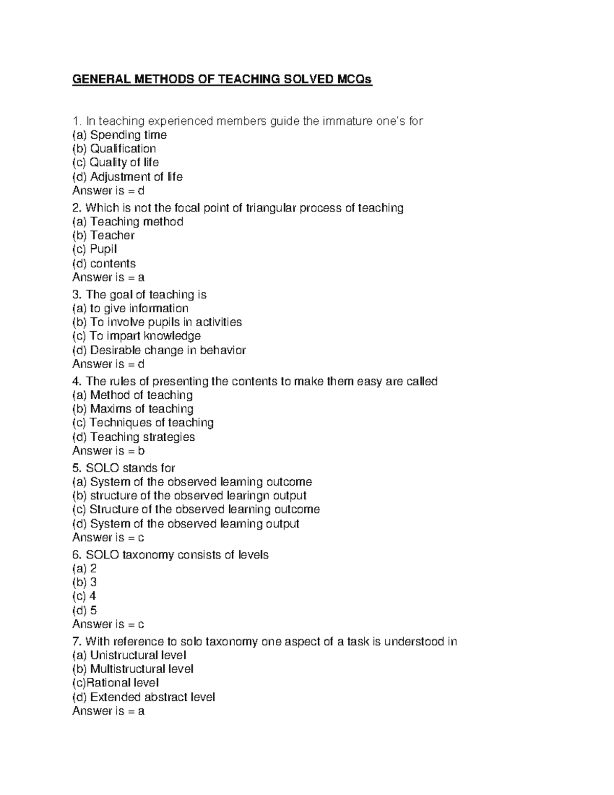 General Methods OF Teaching Solved MCQs - GENERAL METHODS OF TEACHING SOLVED MCQs In teaching ...