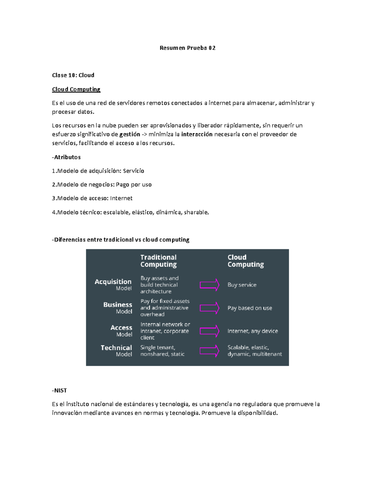 Resumen prueba 2 - Resumen Prueba 02 Clase 10: Cloud Cloud Computing Es el uso de una red de ...