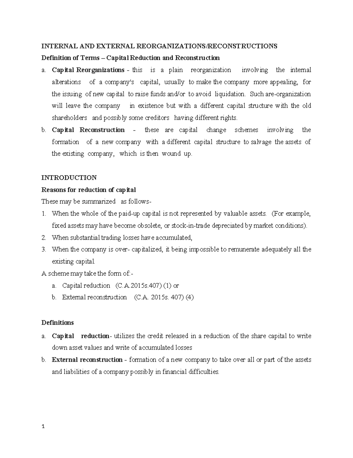 Internal AND External Reorganizationsclss - INTERNAL AND EXTERNAL ...