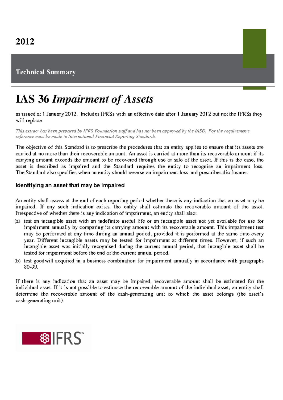 international accounting standard 36 summary - 2012 Technical Summary ...