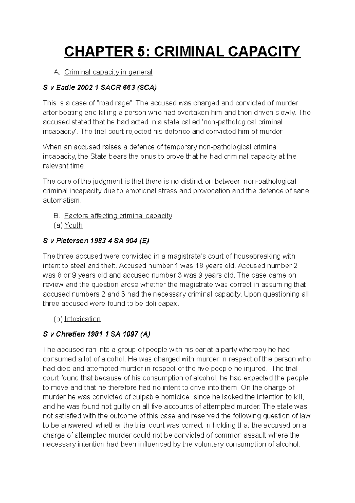 Chapter 5 Criminal Capacity - CHAPTER 5: CRIMINAL CAPACITY A. Criminal ...