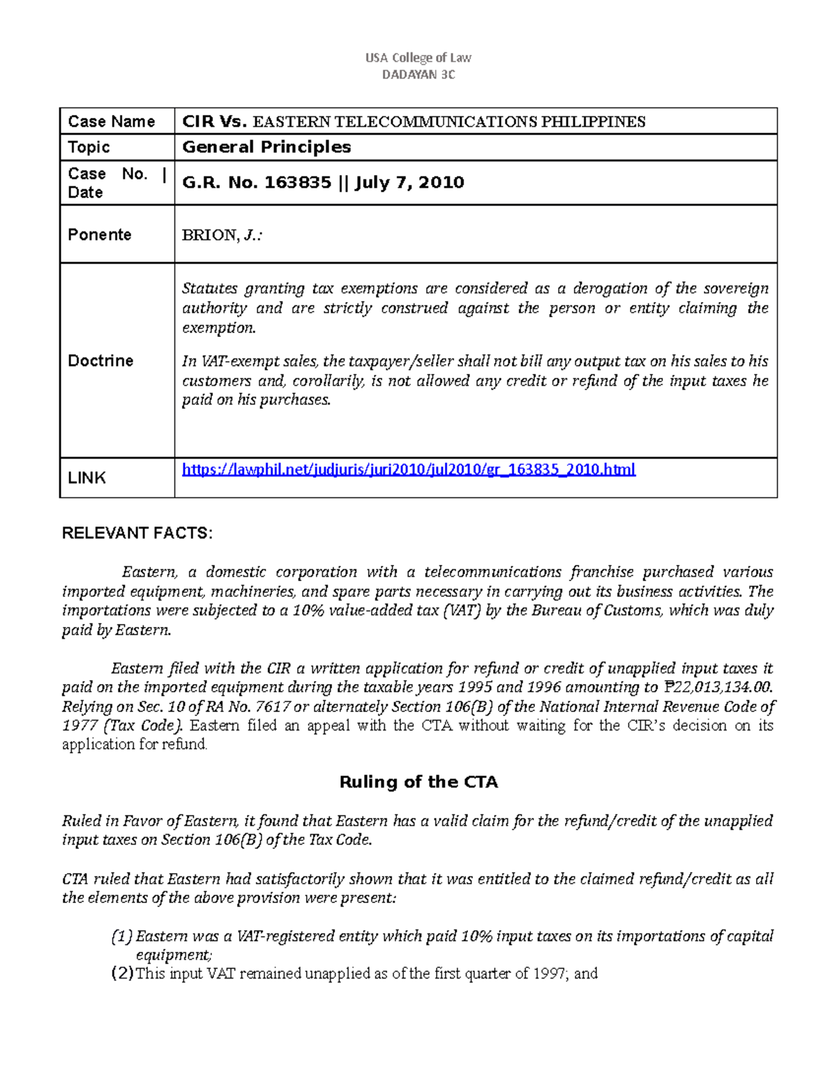 5. CIR Vs. Eastern Telecommunications Philippines - USA College of Law ...