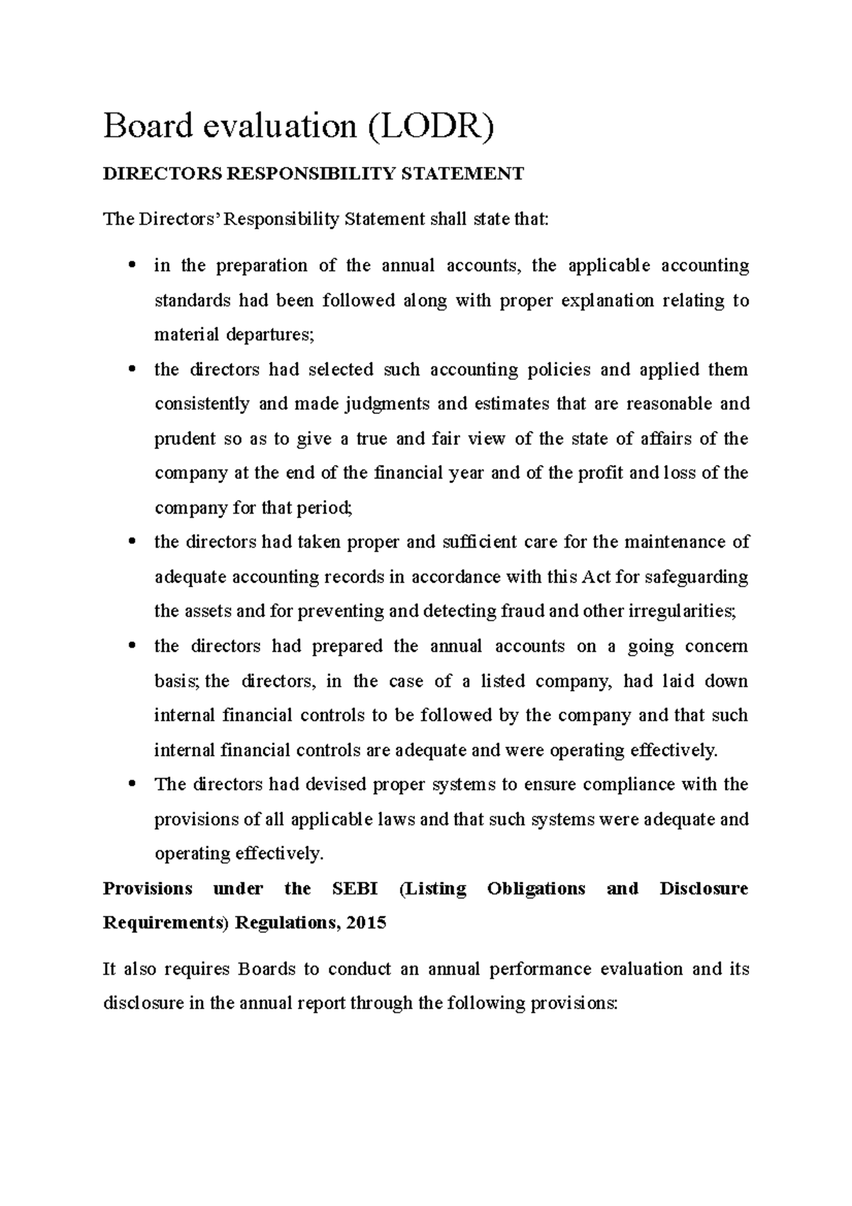 Company LAW SEE Notes - Board evaluation (LODR) DIRECTORS ...