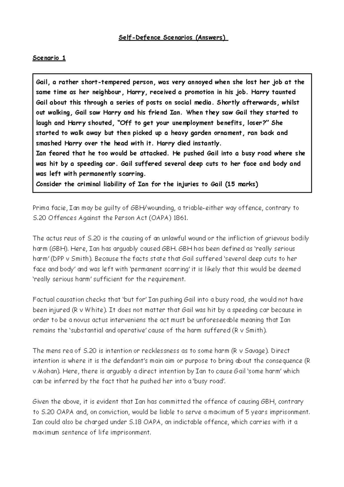 Self-Defence Scenarios (Answers) - Self-Defence Scenarios (Answers ...