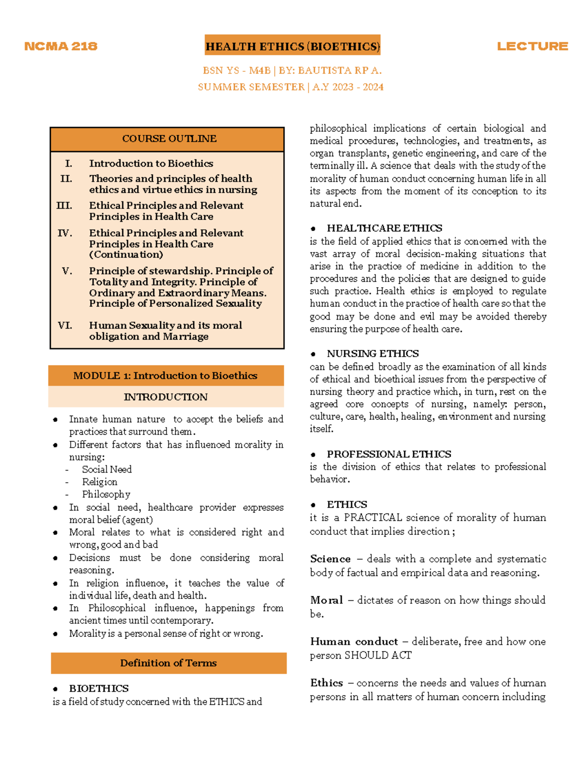 Bioethics - Nursing Ethics lessons that deals with the issues that can ...