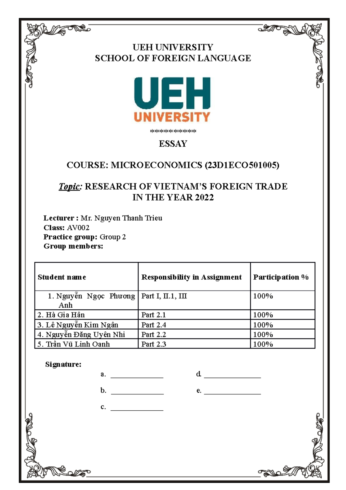 Essaymicro - Foreign traded - UEH UNIVERSITY SCHOOL OF FOREIGN LANGUAGE ...
