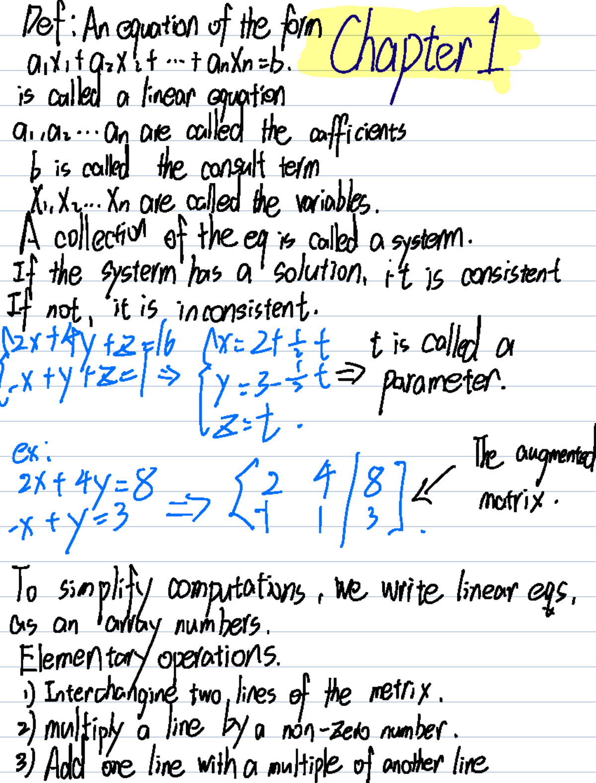 Math 133 - Math 133 notes - Def An equation of the form aixitazx ...