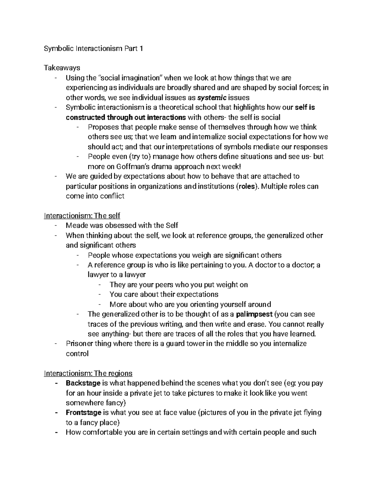 Intro to Sociology Reciation Two (02 03 2023) - Symbolic Interactionism ...