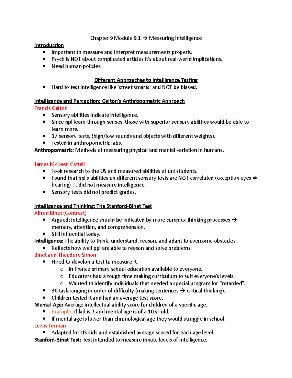Chapter 9 Module 9.1 - Chapter 9 Module 9 Measuring Intelligence ...