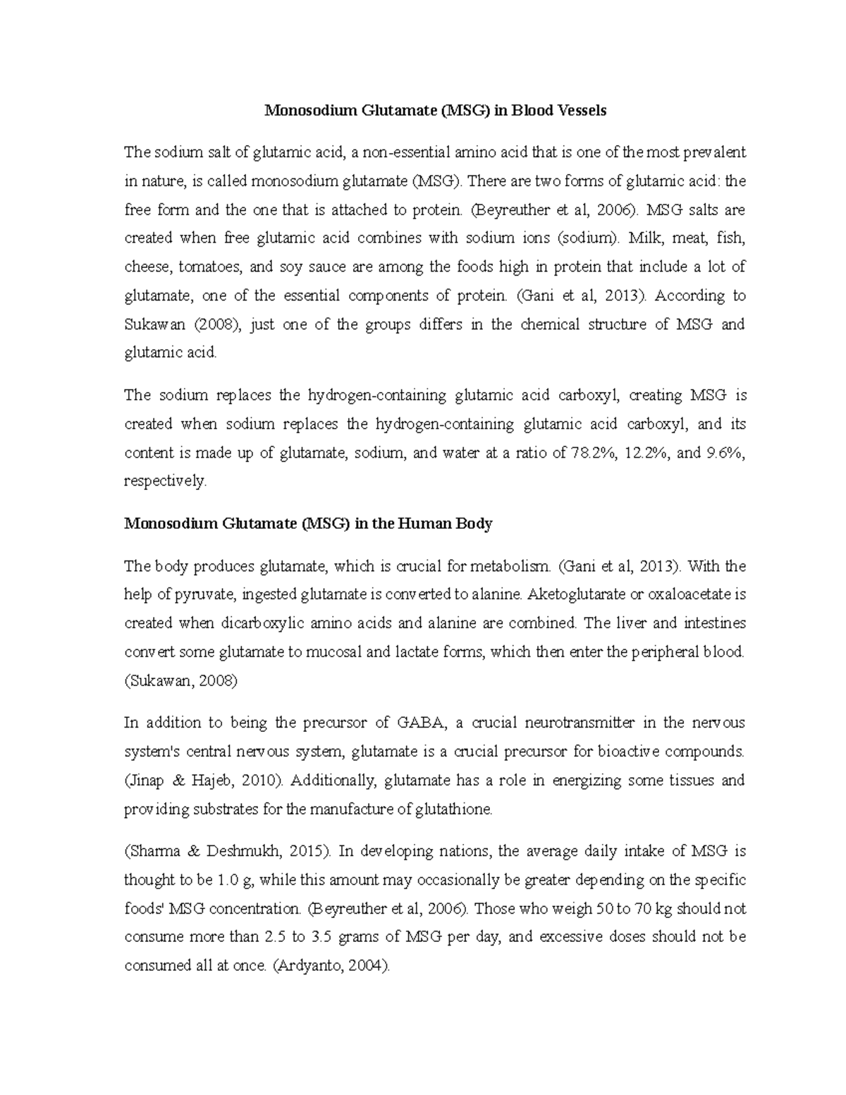 Monosodium Glutamate (MSG) in Blood Vessels - There are two forms of ...