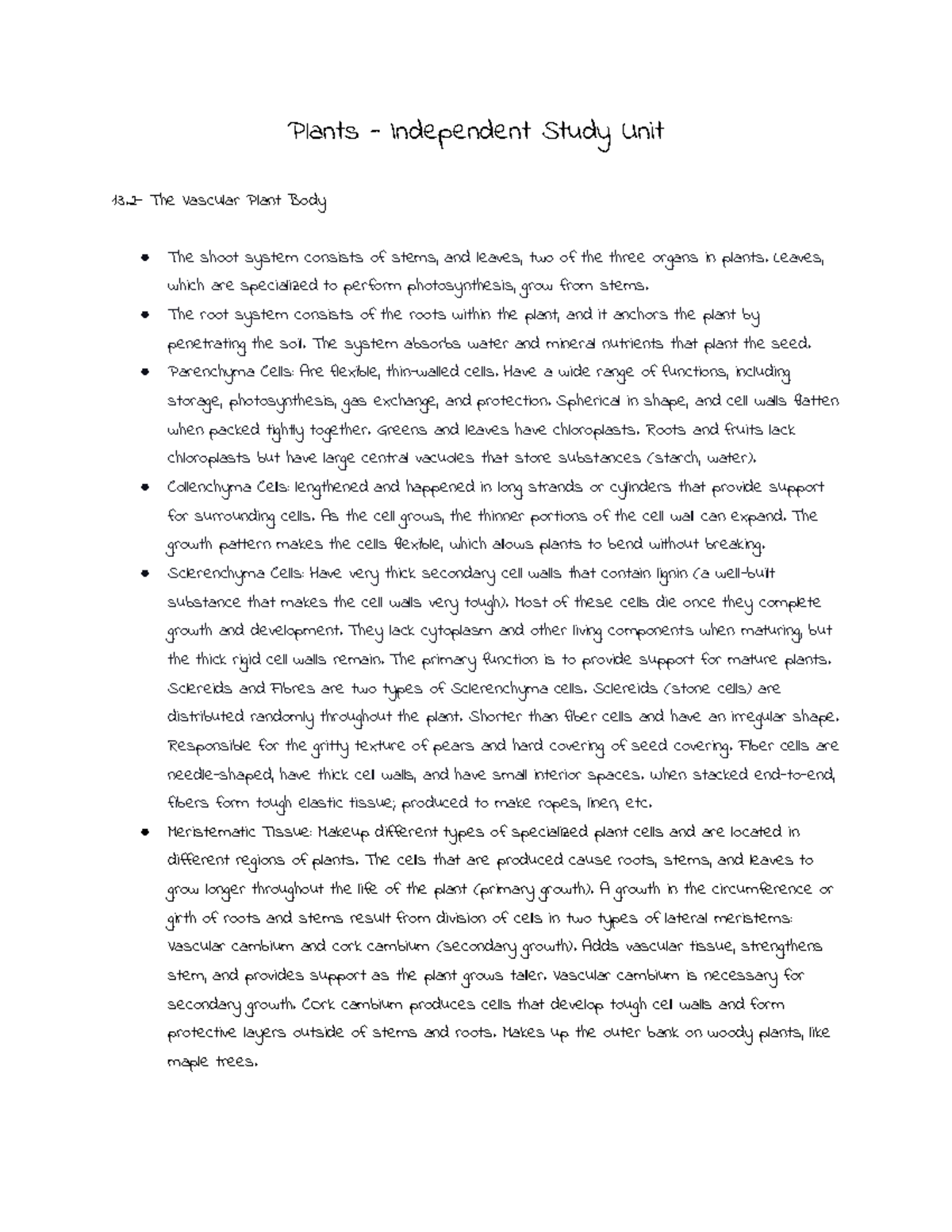Part 1 of Plants - Independant Study Unit - Plants - Independent Study ...