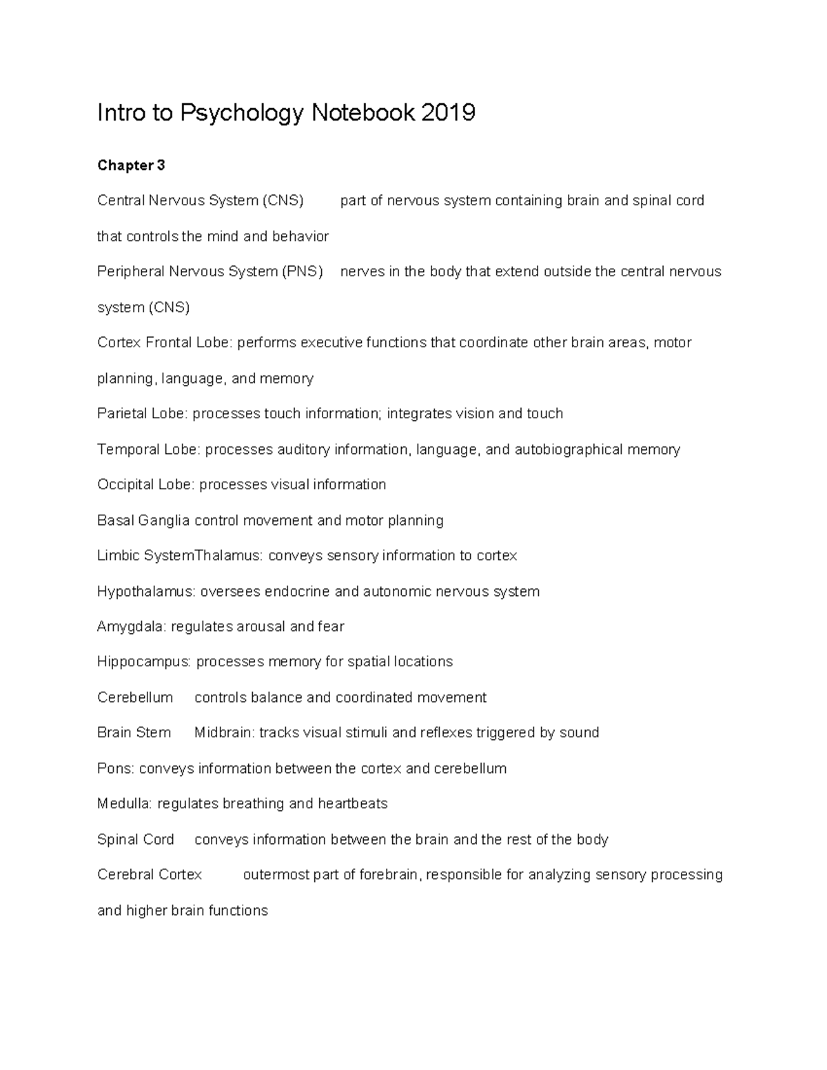 Intro to Psychology Notebook 2019 - External Stimulus sight of a truck ...