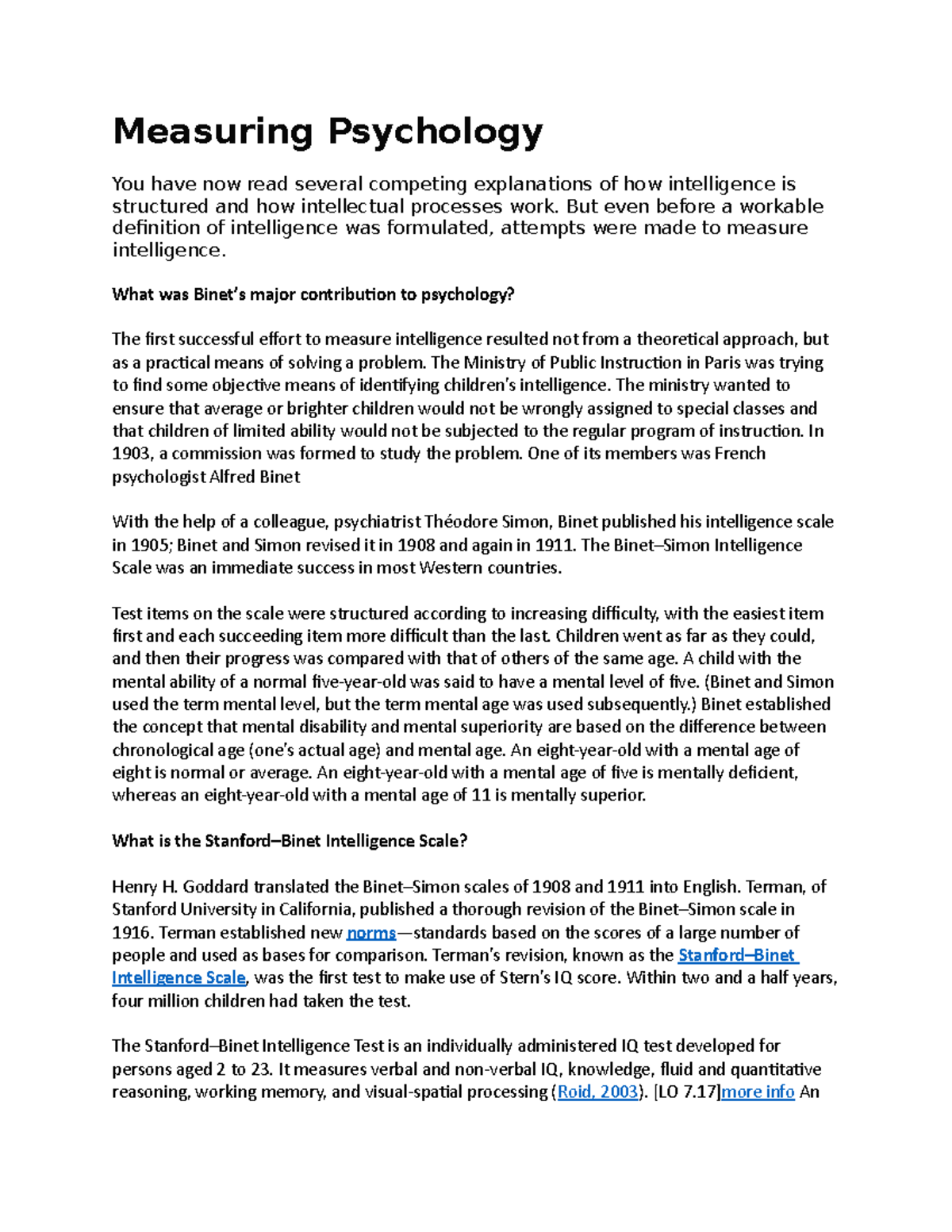 Measuring psychology - Measuring Psychology You have now read several ...