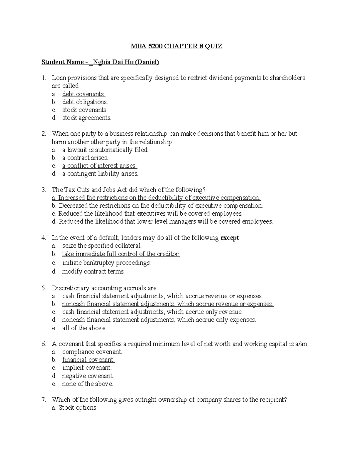 MBA 5200 Chapter 8 QUIZ.docx -2 - MBA 5200 CHAPTER 8 QUIZ Student Name - _Nghia Dai Ho (Daniel ...