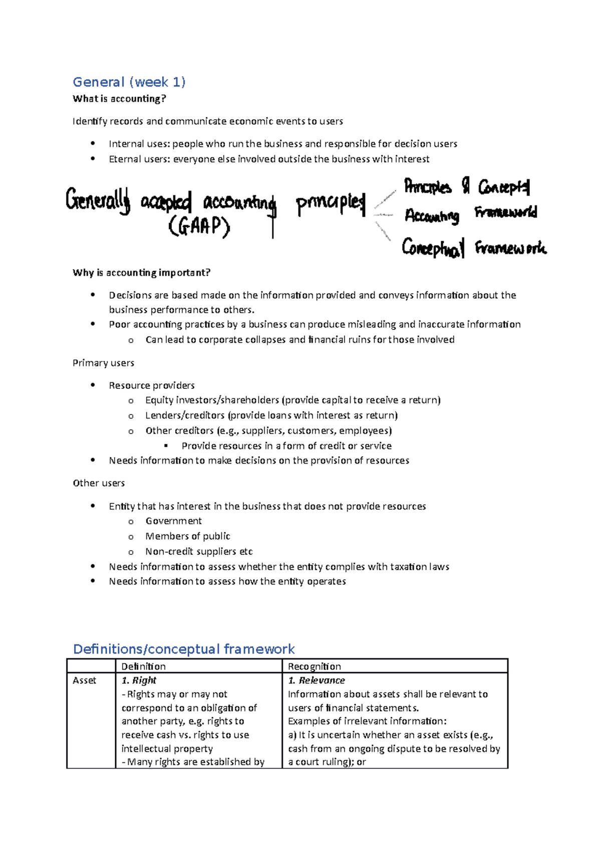 Accounting notes - General (week 1) What is accounting? Identify ...