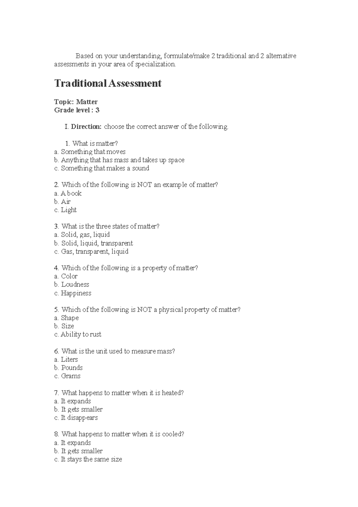 Traditional and alternative assessment - Traditional Assessment Topic ...