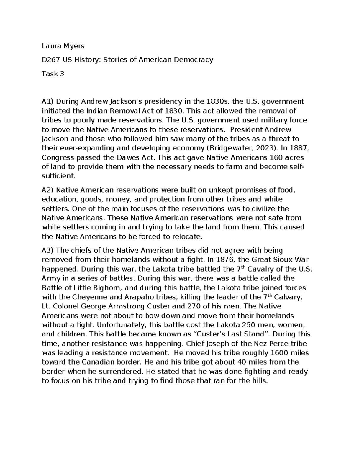 D267 task3 - d267 - Laura Myers D267 US History: Stories of American ...