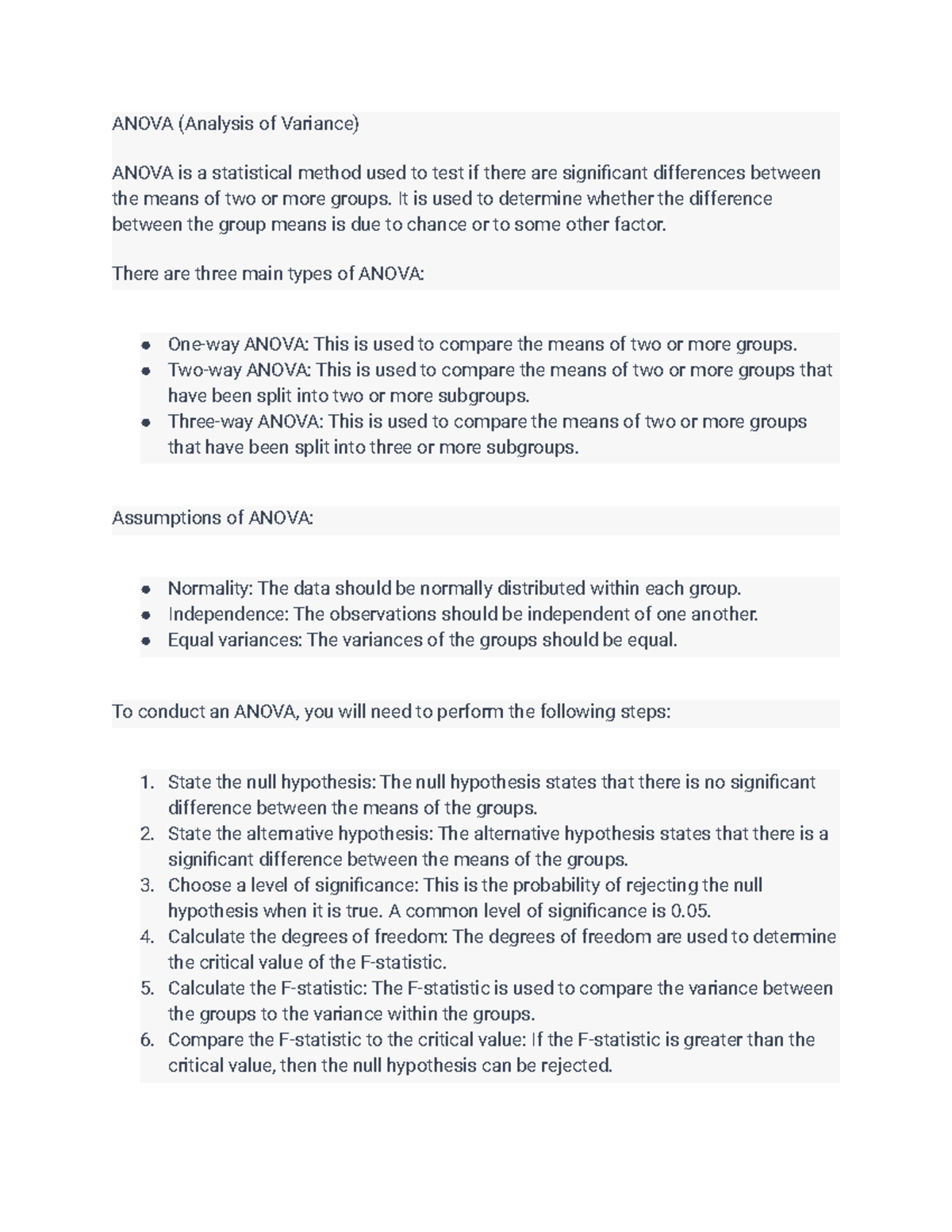 Anova - ANOVA (Analysis of Variance) ANOVA is a statistical method used ...