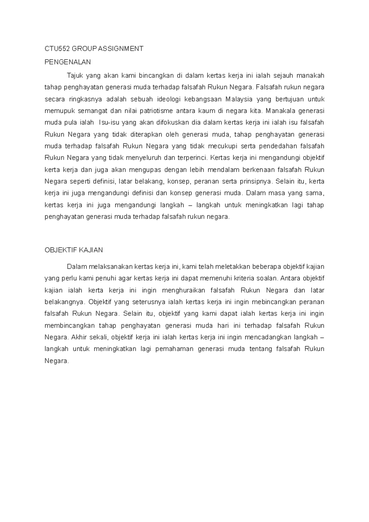 CTU552 Group Assignment - CTU552 GROUP ASSIGNMENT PENGENALAN Tajuk yang ...