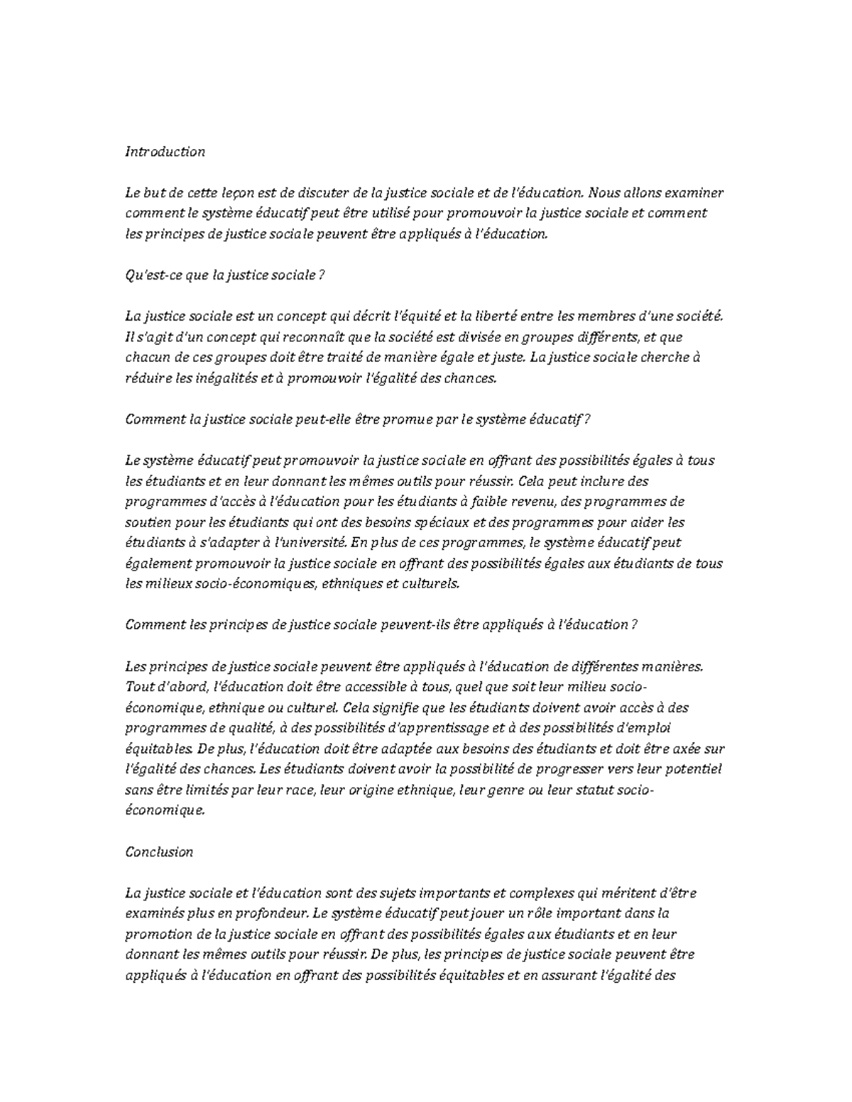 Social Justice and Education - Introduction Le but de cette leçon est ...