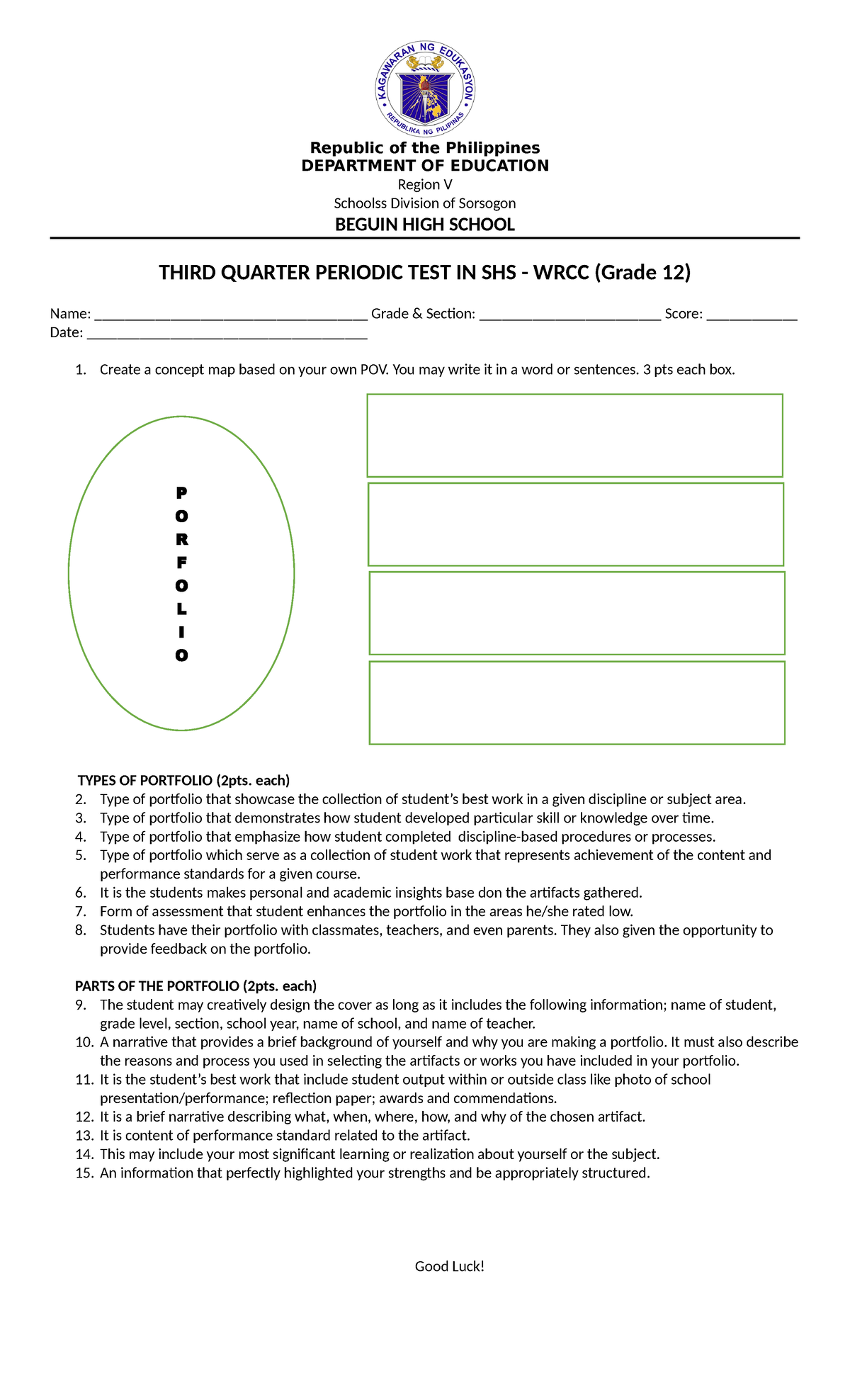 Q3 exam in culminaatingactivity grade 12 - Republic of the Philippines ...