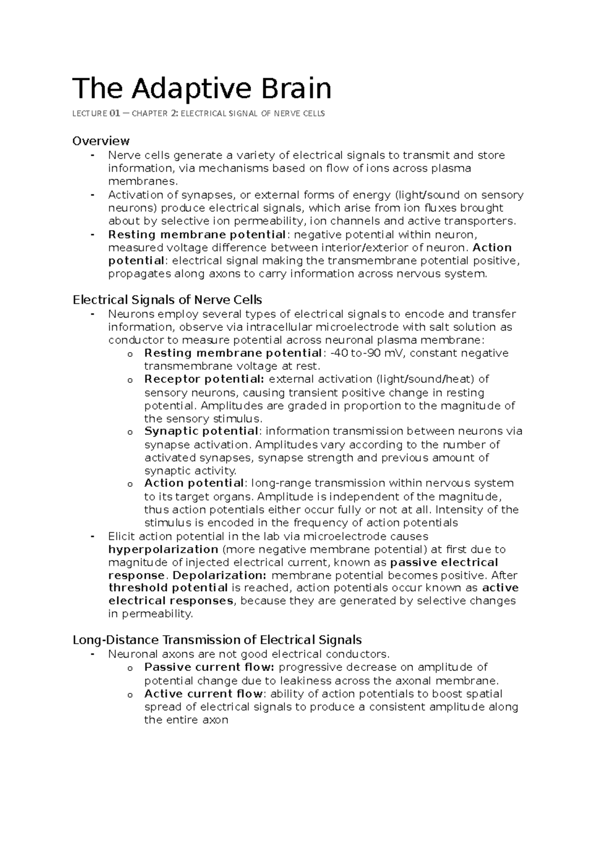 Adaptive brain - chapter 2 - The Adaptive Brain LECTURE 01 – CHAPTER 2 ...