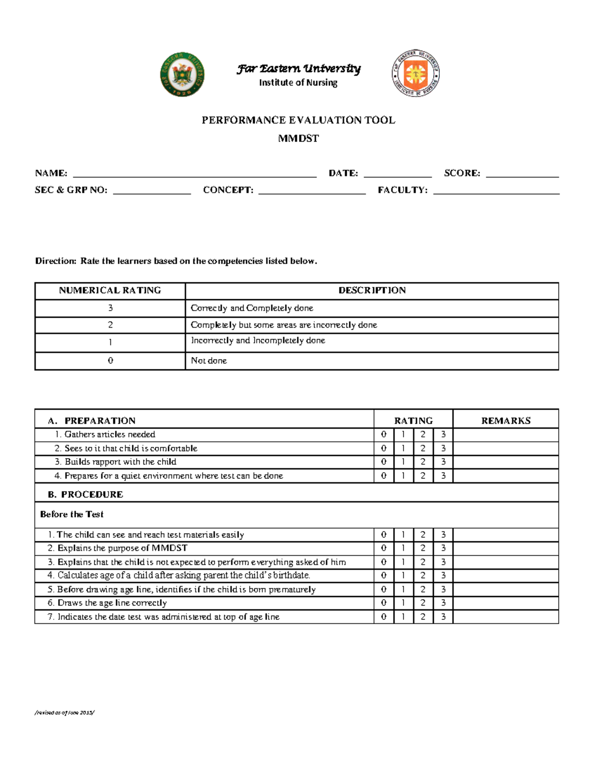 Mmdst-Tool - /revised as of June 2015/ Far Eastern University Institute ...