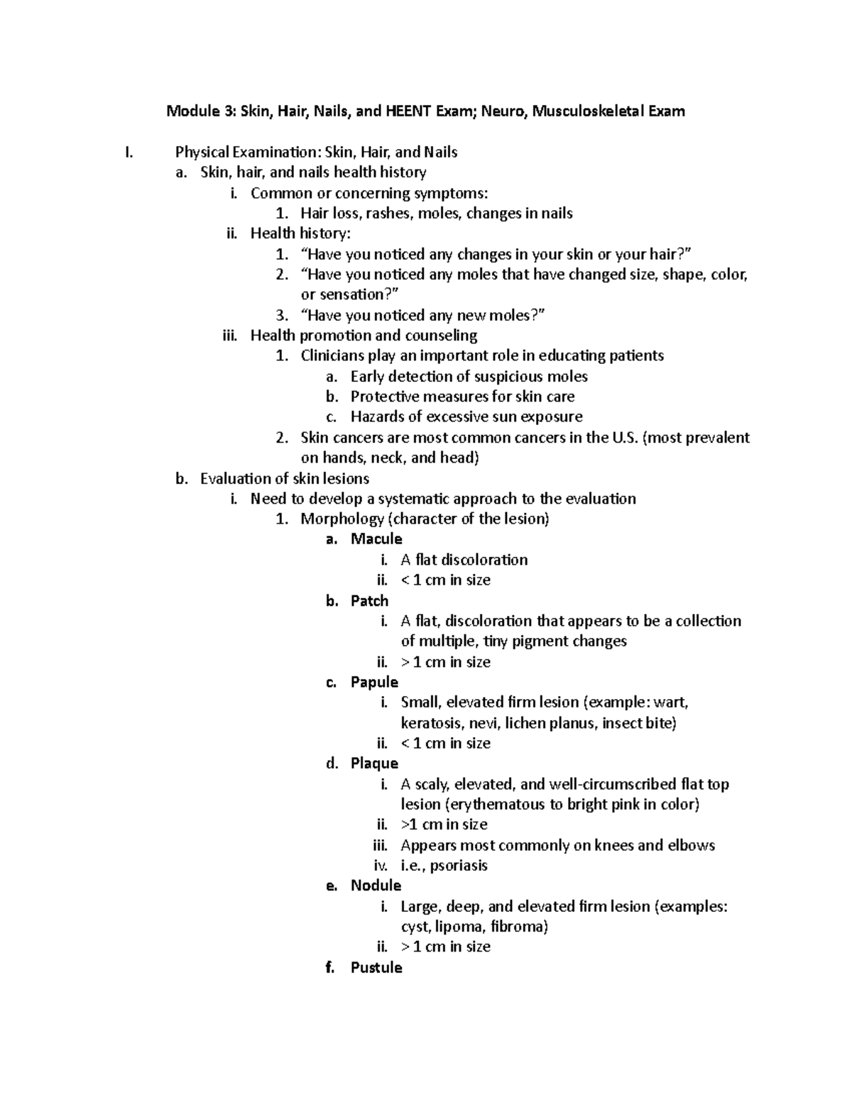 Module 3, online lectures - Module 3: Skin, Hair, Nails, and HEENT Exam ...