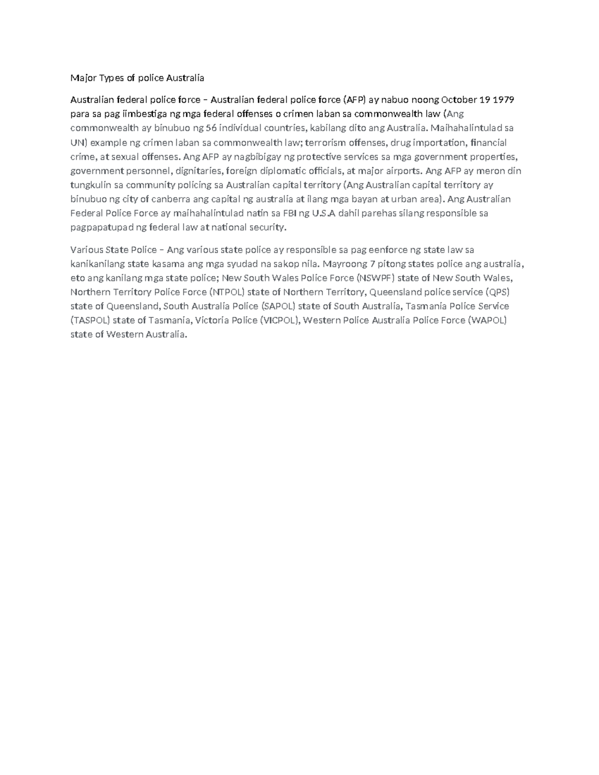 Major Types of police Australia - Major Types of police Australia ...