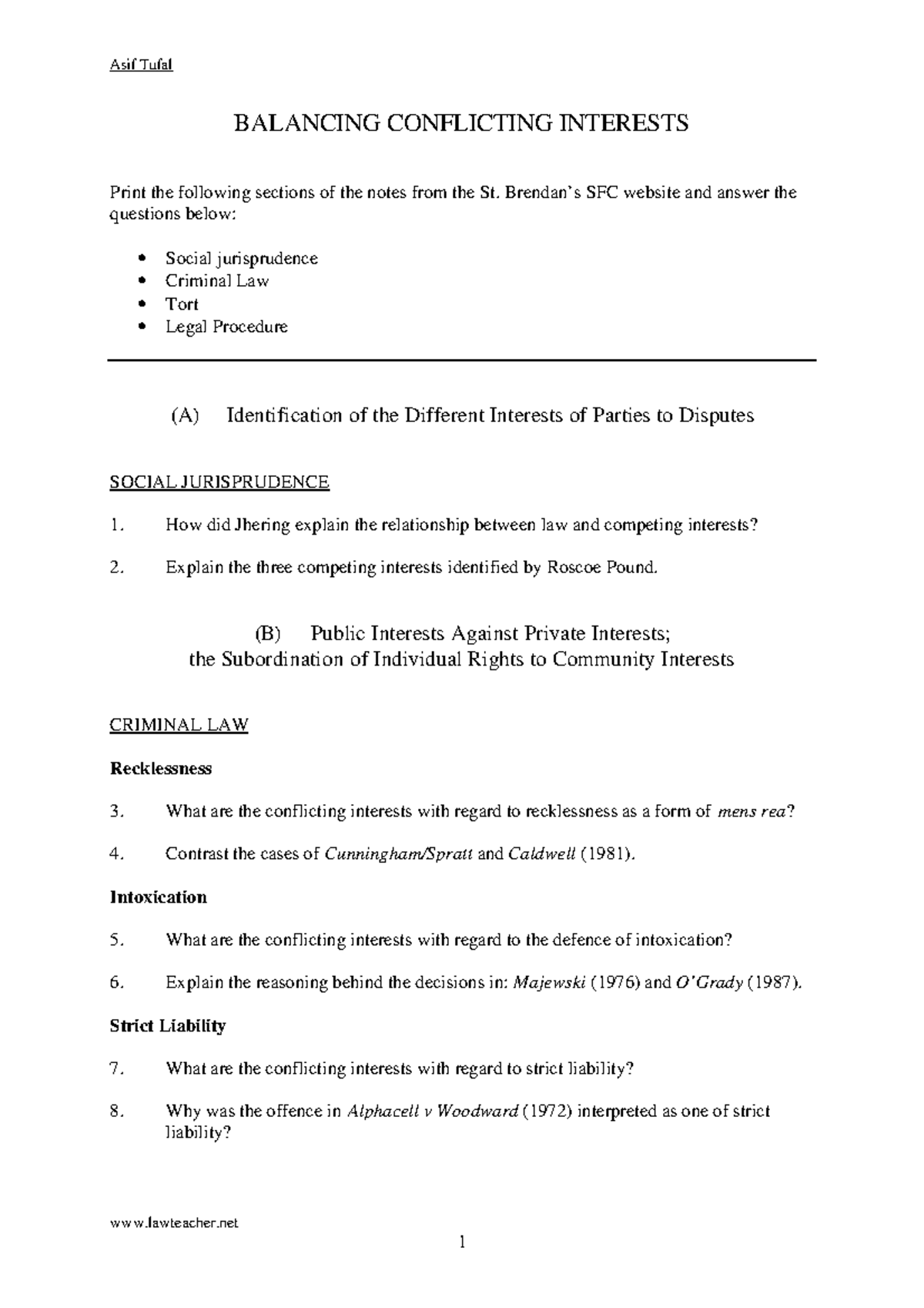 Balancing Interests - land law - Asif Tufal lawteacher 1 BALANCING ...