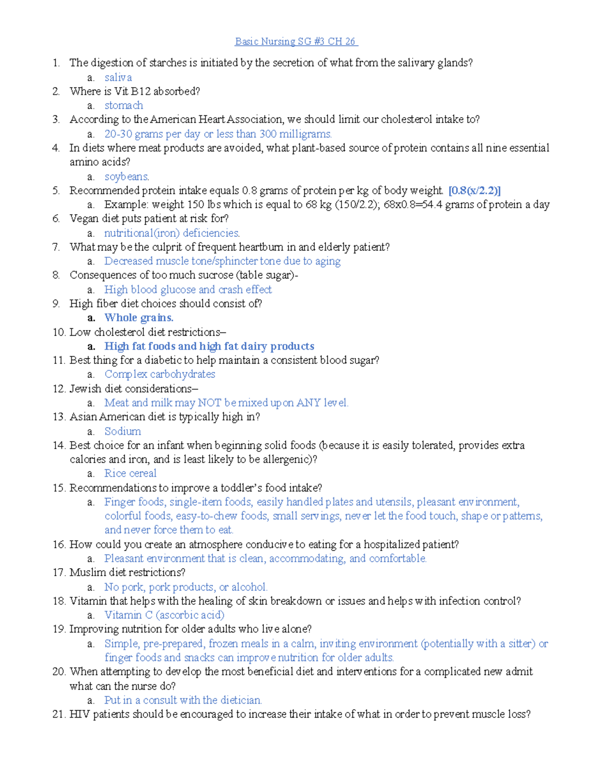 Basic Nursing study Guide - Test 3 - Basic Nursing SG #3 CH 26 The ...