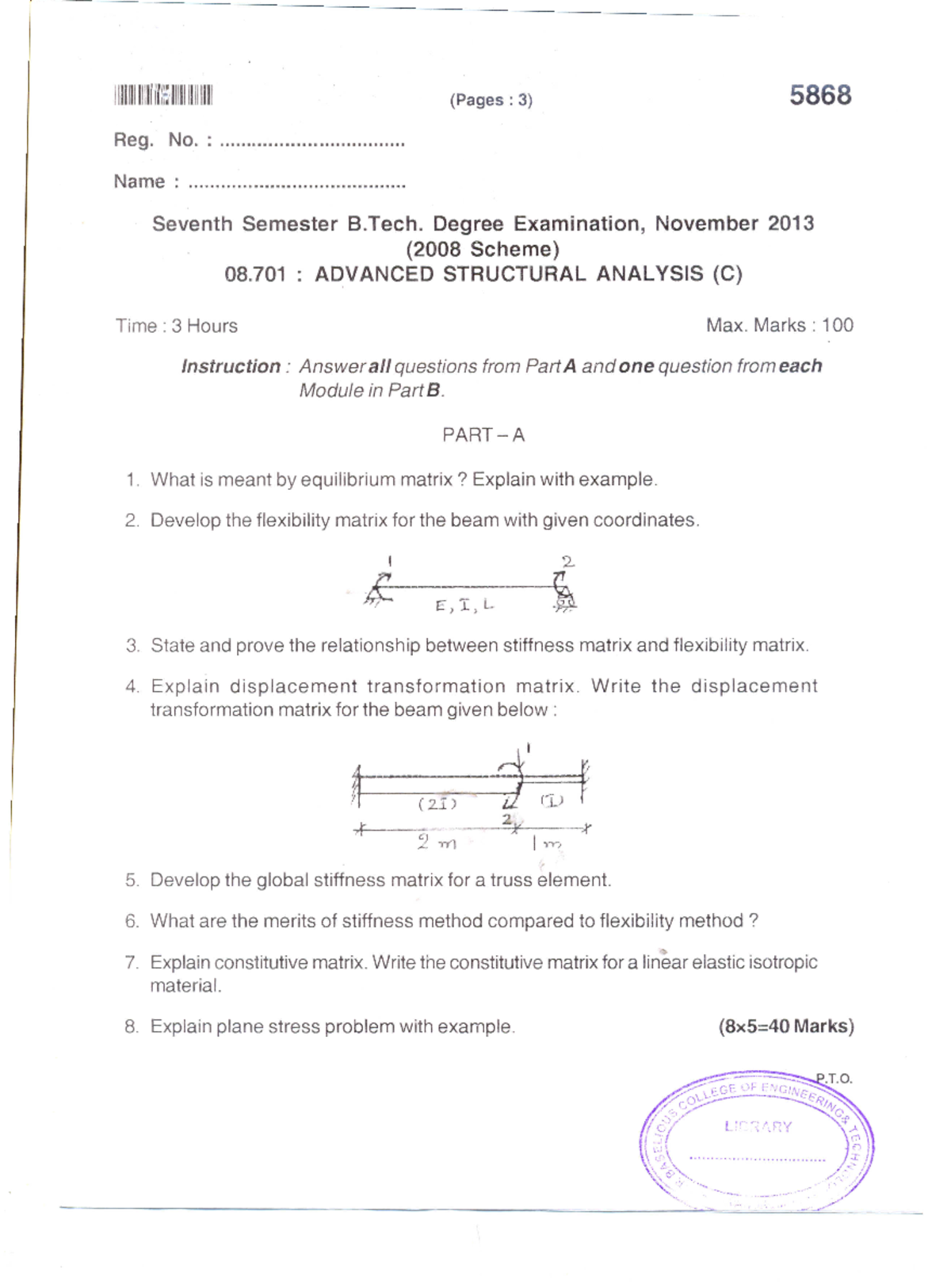 Exam 23 November 2013, questions - I (Pages : 3) 5868 Seventh Semester ...