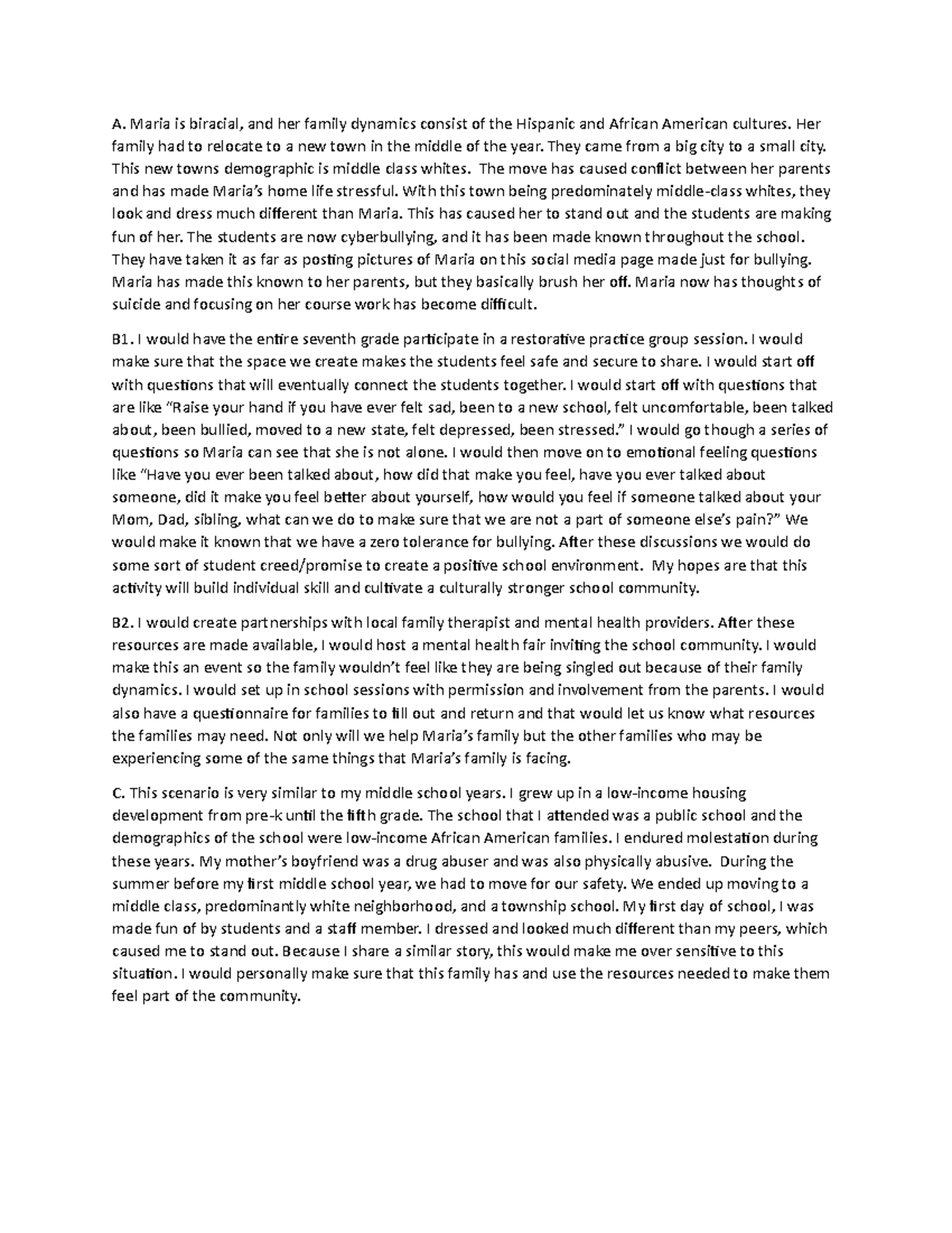 DFM3 Task 2 - Passed - A. Maria is biracial, and her family dynamics ...