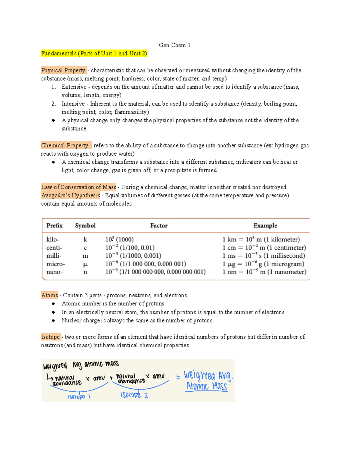 GEN CHEM 1 Final - Notes are from Intro Chem I, which covers ...