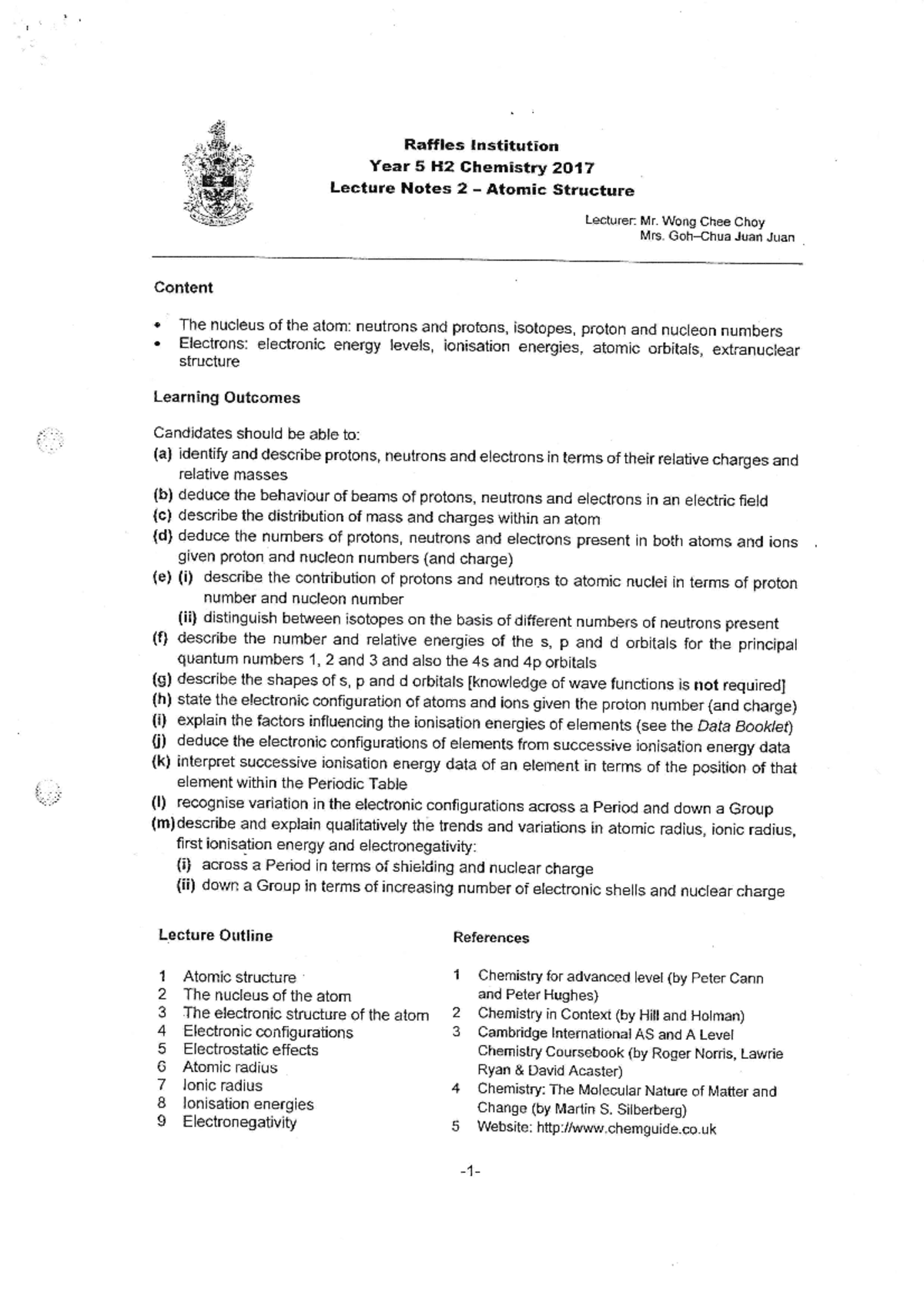 Lecture Notes 2 - Atomic Structure - biochemistry - Studocu